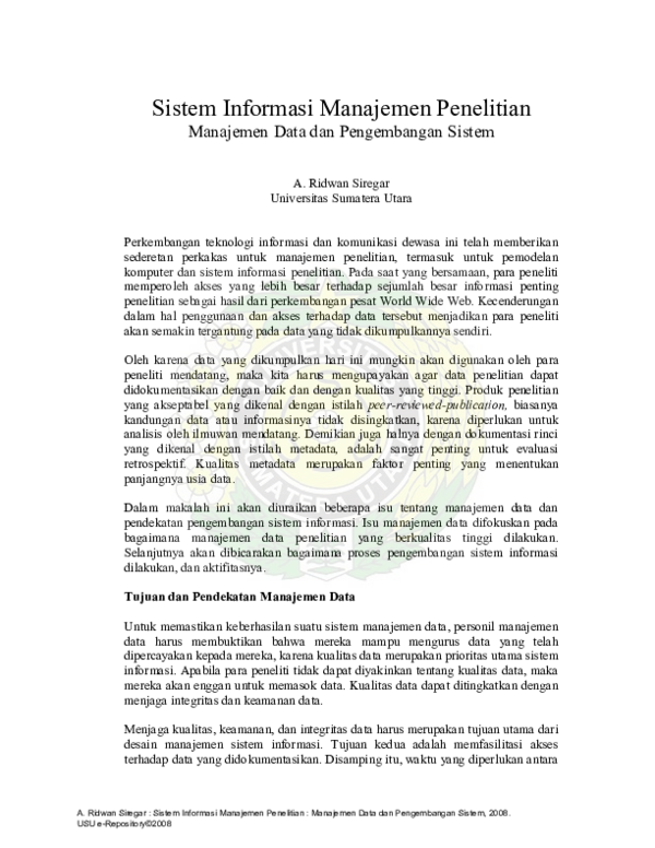 (PDF) Sistem Informasi Manajemen Penelitian Manajemen Data dan Pengembangan Sistem