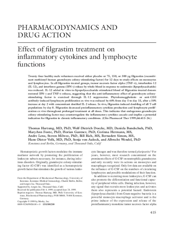 (PDF) Effect of filgrastim treatment on inflammatory cytokines and ...