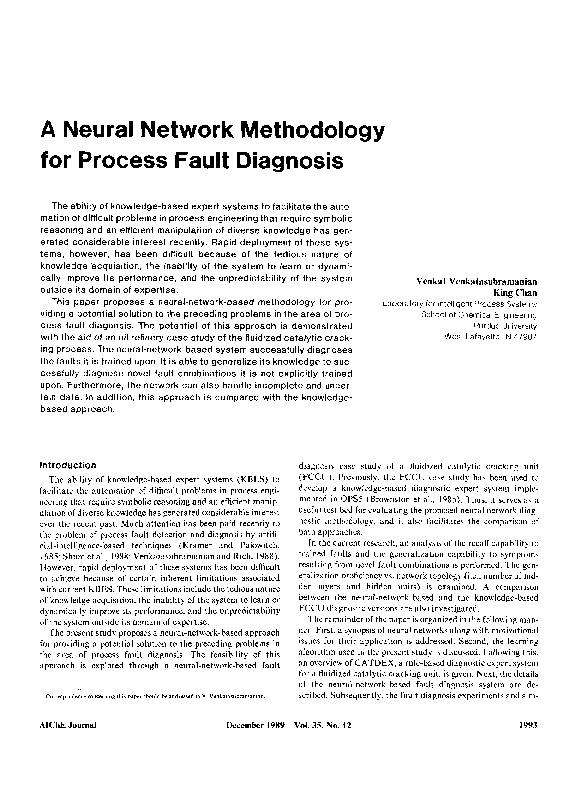 (PDF) A neural network methodology for process fault diagnosis