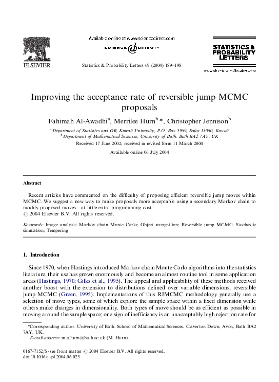 Pdf Improving The Acceptance Rate Of Reversible Jump Mcmc Proposals 