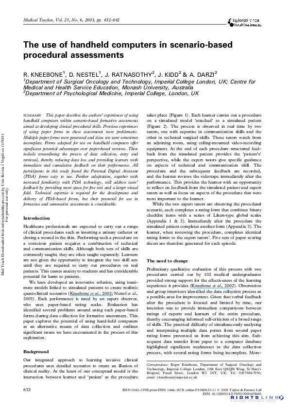 (PDF) The use of handheld computers in scenario-based procedural ...
