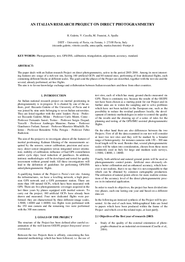 (PDF) An Italian Research Project on Direct Photogrammetry | Marica ...