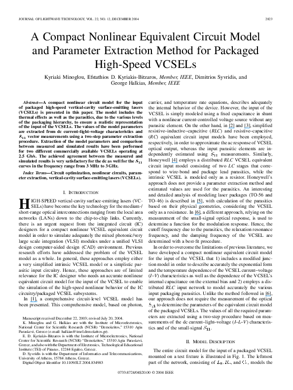 (PDF) A Compact Nonlinear Equivalent Circuit Model and Parameter Extraction Method for Packaged ...