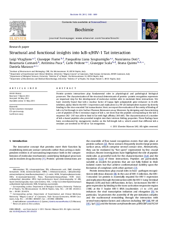 (PDF) Structural and functional insights into IκB-α/HIV-1 Tat ...