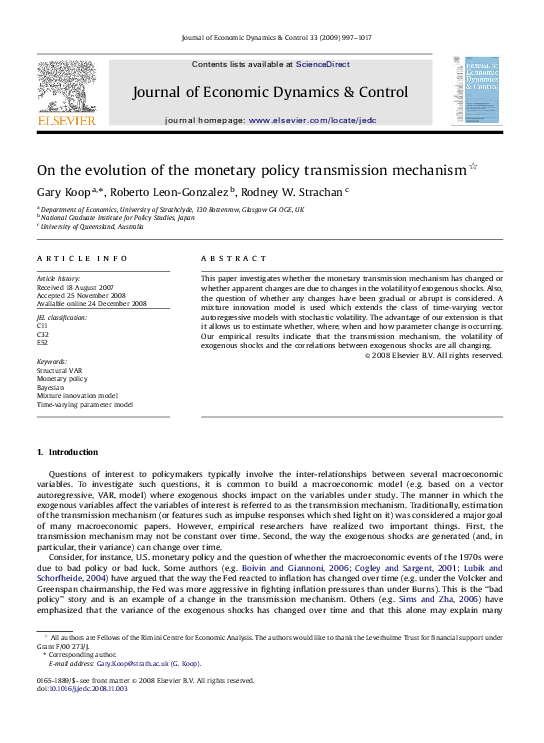 (PDF) On the evolution of the monetary policy transmission mechanism