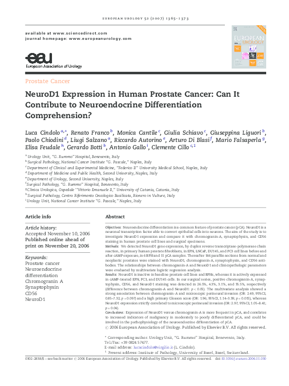 (PDF) NeuroD1 Expression in Human Prostate Cancer: Can It Contribute to ...