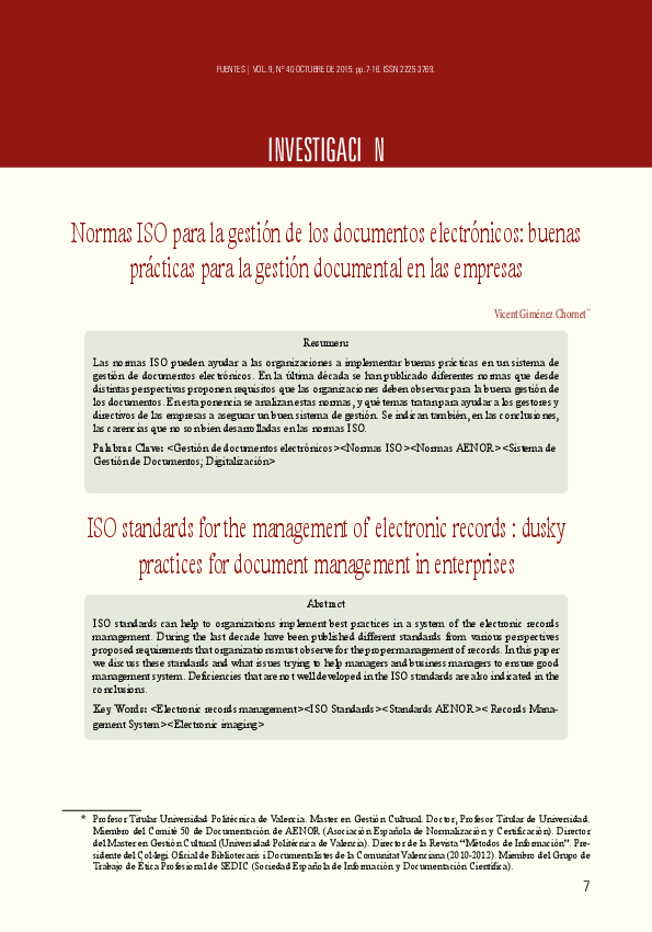 (PDF) Normas ISO para la gestion de los documentos electronicos buenas practicas para la gestion ...