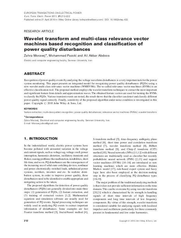 Pdf Wavelet Transform And Multi Class Relevance Vector Machines Based Recognition And