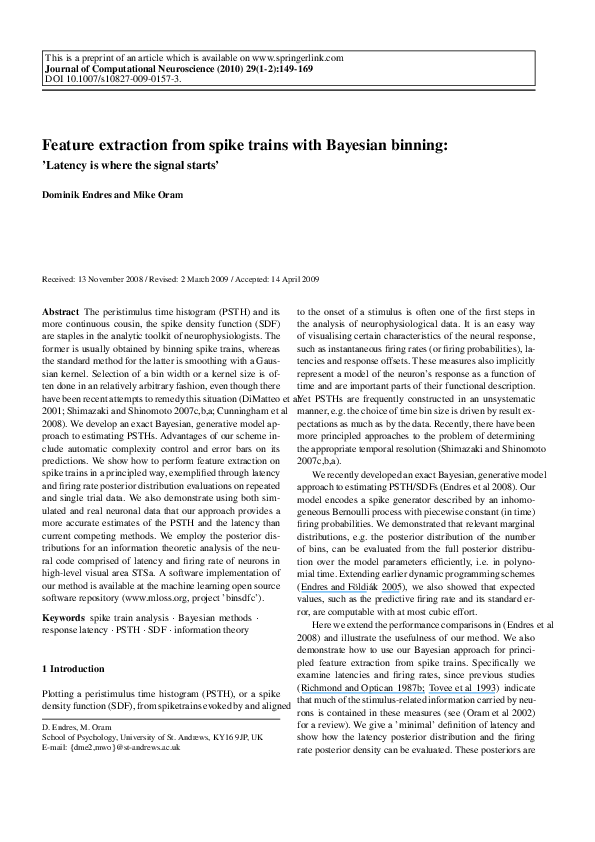 (PDF) Feature extraction from spike trains with Bayesian binning