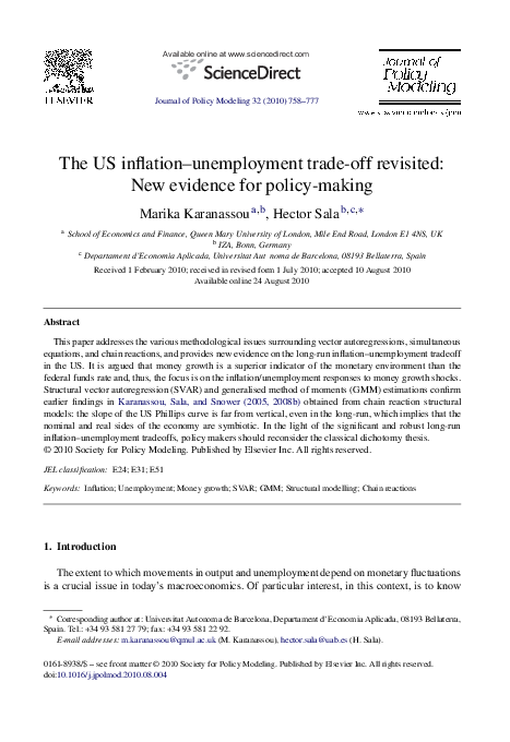 (PDF) The US inflation–unemployment trade-off revisited: New evidence ...