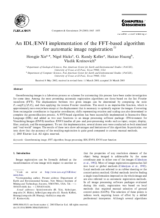 Pdf An Idl Envi Implementation Of The Fft Based Algorithm For Automatic Image Registration