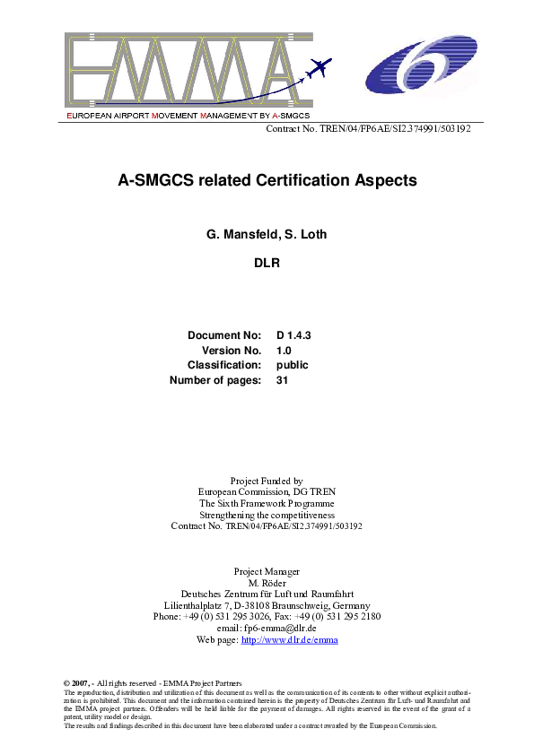 (PDF) A-SMGCS related Certification Aspects