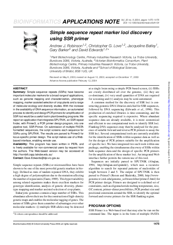 (PDF) Simple sequence repeat marker loci discovery using SSR primer
