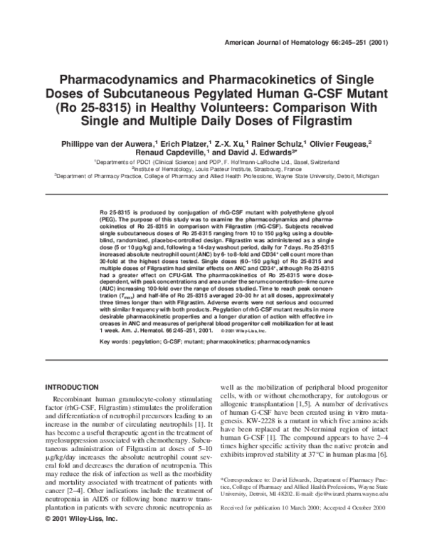 (PDF) Pharmacodynamics and pharmacokinetics of single doses of subcutaneous pegylated human G ...