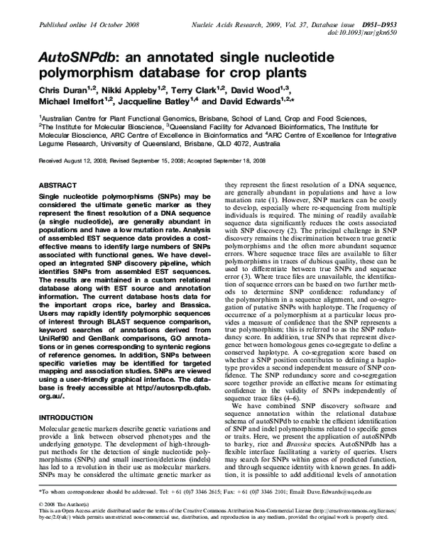 (PDF) AutoSNPdb: an annotated single nucleotide polymorphism database ...