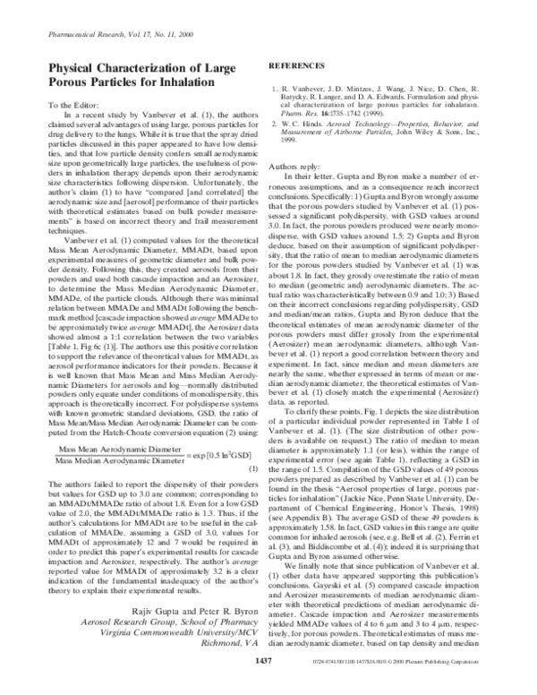 (PDF) Physical characterization of large porous particles for inhalation | David Edwards ...