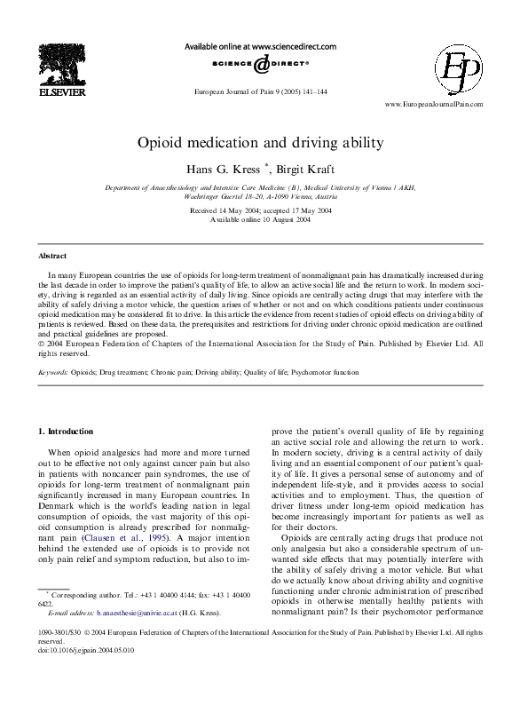 (PDF) Opioid medication and driving ability
