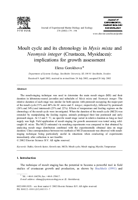 (PDF) Moult cycle and its chronology in Mysis mixta and Neomysis ...