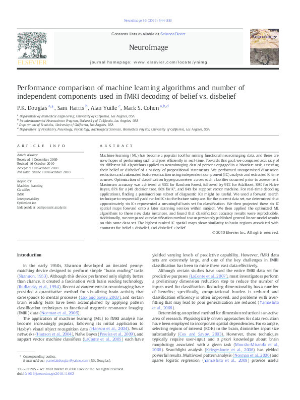 (PDF) Performance comparison of machine learning algorithms and number of independent components ...