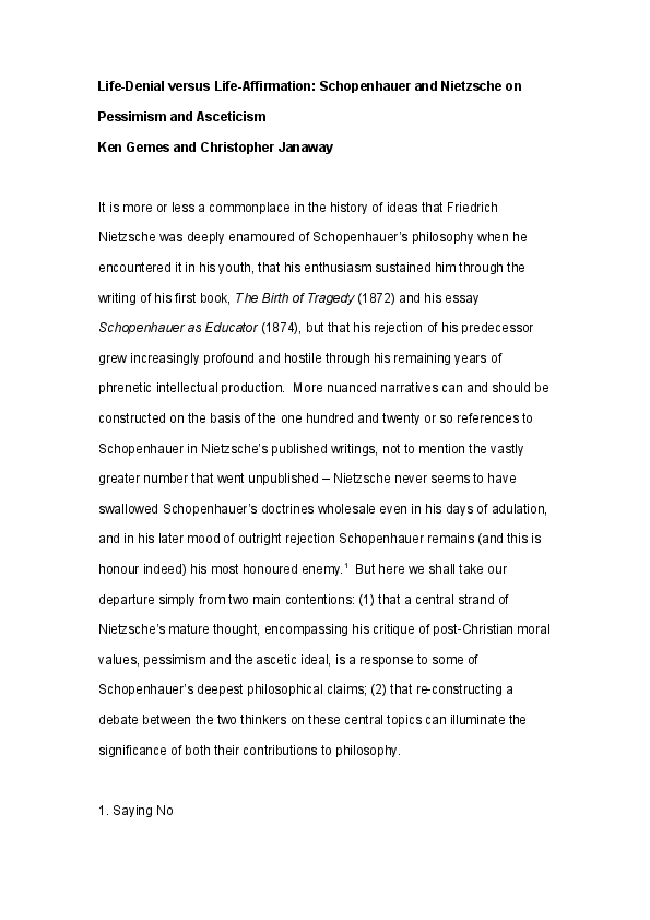 (DOC) Life-denial versus life-affirmation: Schopenhauer and Nietzsche ...