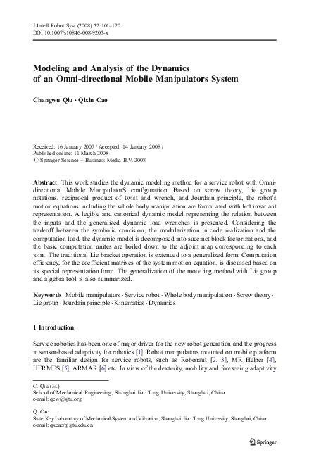 Pdf Modeling And Analysis Of The Dynamics Of An Omnidirectional