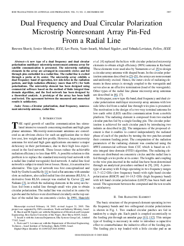 Pdf Dual Frequency And Dual Circular Polarization Microstrip Nonresonant Array Pin Fed From A