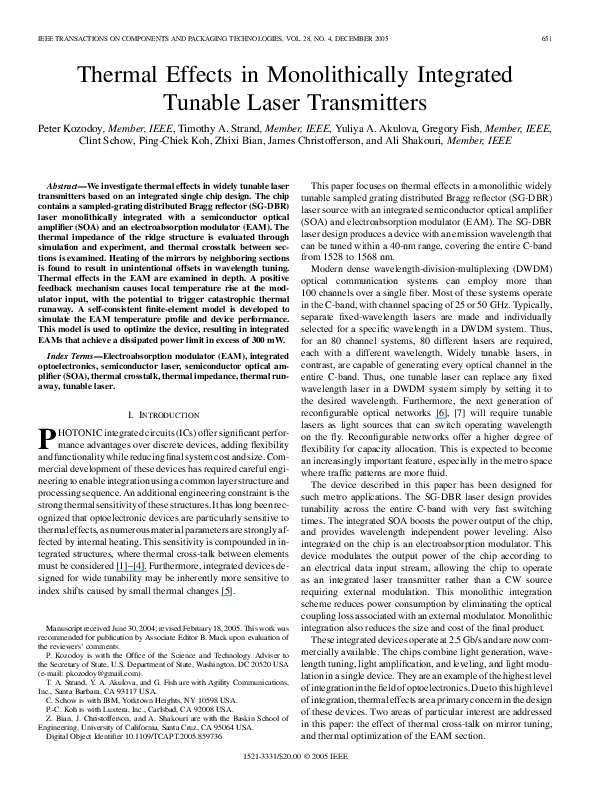 (PDF) Thermal effects in monolithically integrated tunable laser transmitters