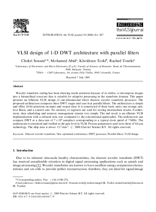 (PDF) VLSI design of 1-D DWT architecture with parallel filters