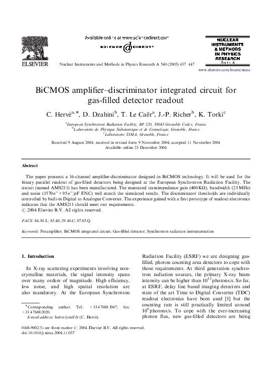 (PDF) BiCMOS amplifier–discriminator integrated circuit for gas-filled detector readout