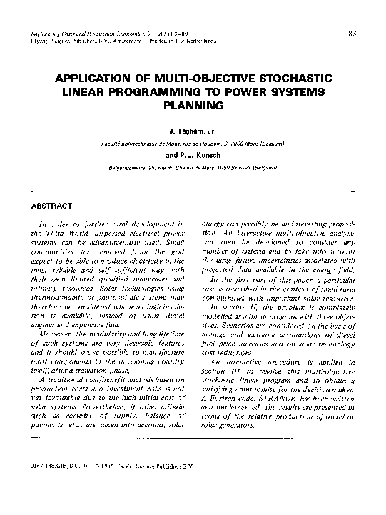 Pdf Application Of Multi Objective Stochastic Linear Programming To Power Systems Planning
