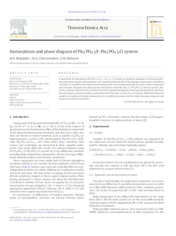 (PDF) Isomorphism and phase diagram of Pb5(PO4)3F–Pb5(PO4)3Cl system