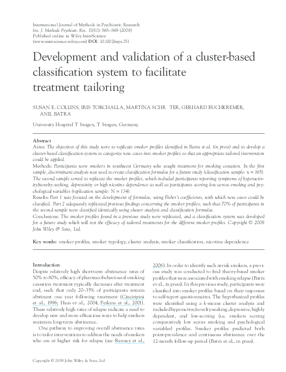 (PDF) Development and validation of a cluster-based classification ...