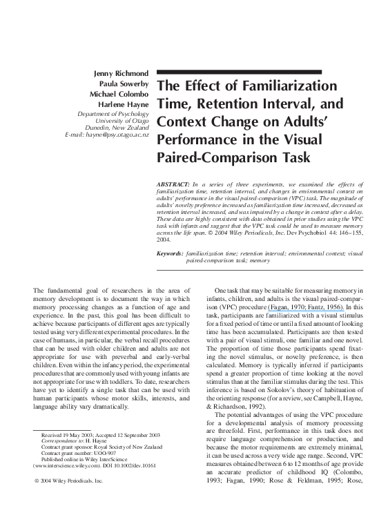 (PDF) The effect of familiarization time, retention interval, and context change on adults ...