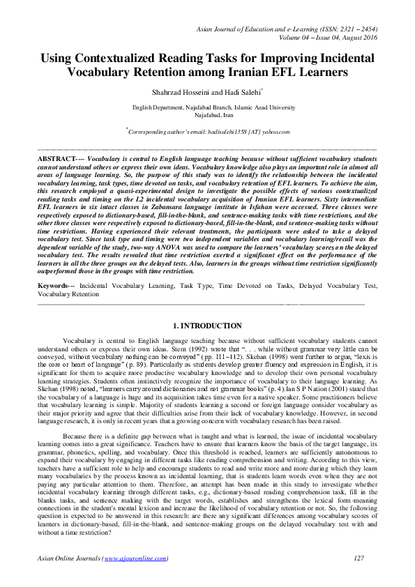 (PDF) Using Contextualized Reading Tasks for Improving Incidental ...
