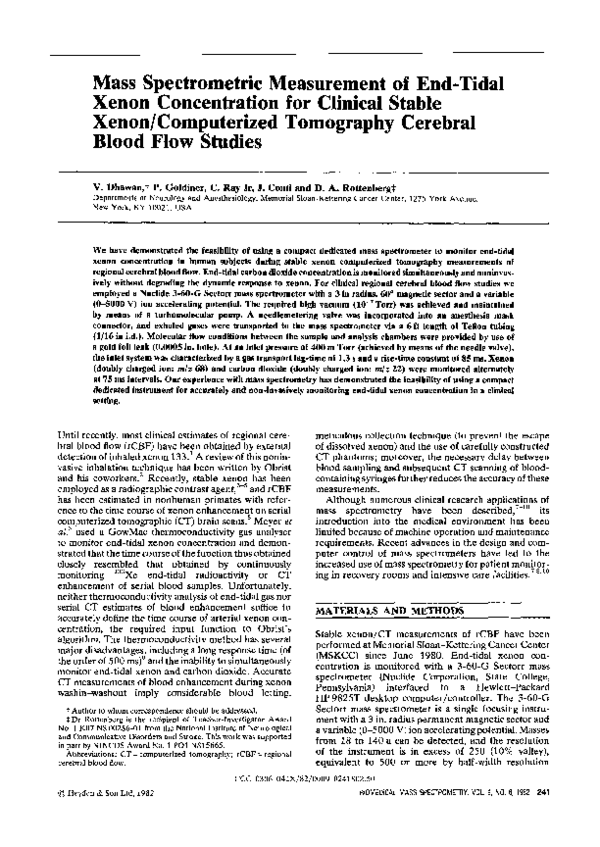 (PDF) Mass spectrometric measurement of end-tidal xenon concentration ...