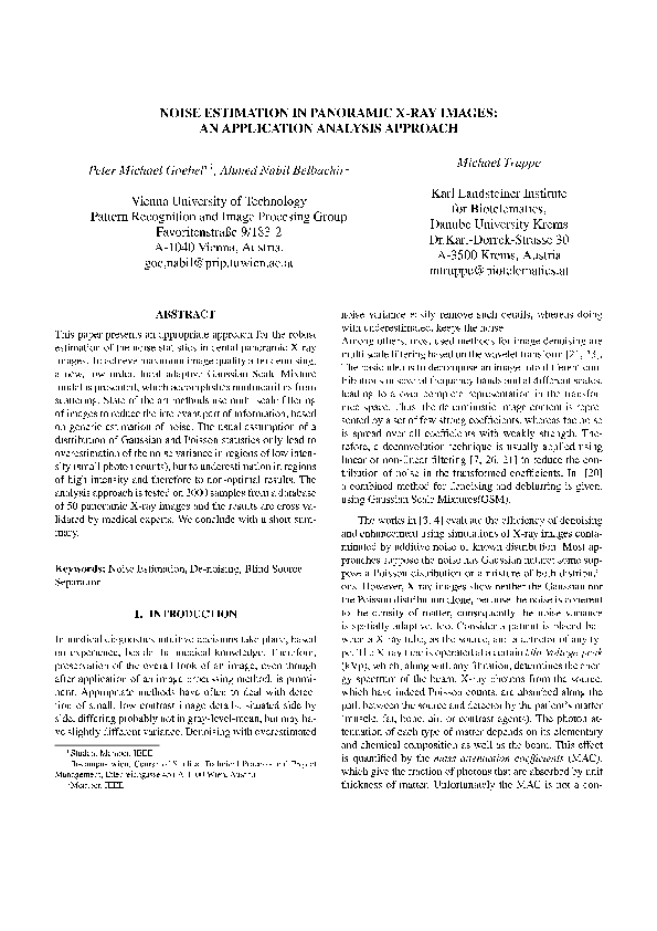 (PDF) Noise estimation in panoramic x-ray images: an application analysis approach