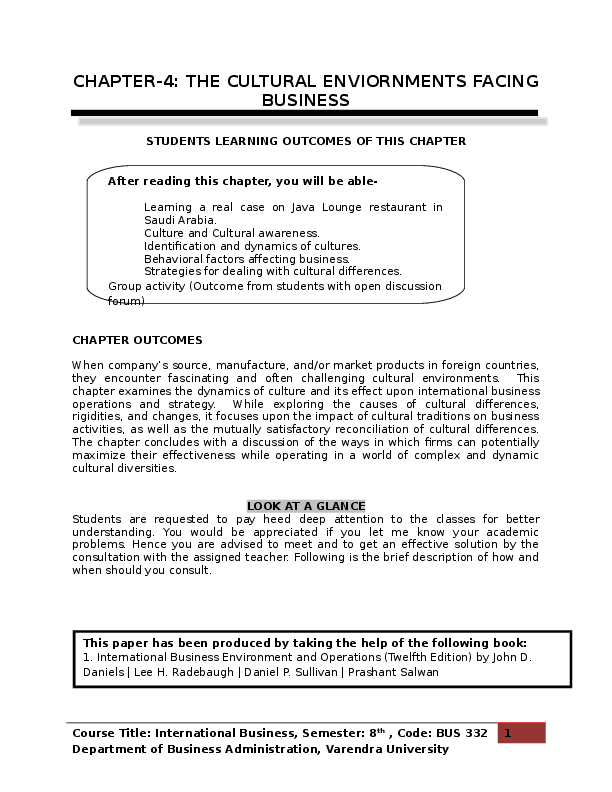 (DOC) THE CULTURAL ENVIRONMENT AND INTERNATIONAL BUSINESS