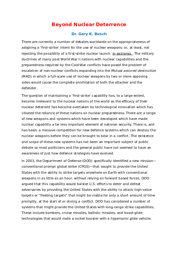 (DOC) Beyond Nuclear Deterrence | Gary K Busch - Academia.edu
