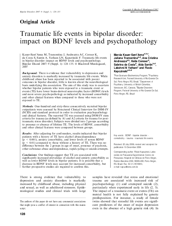 (PDF) Traumatic life events in bipolar disorder: impact on BDNF levels ...