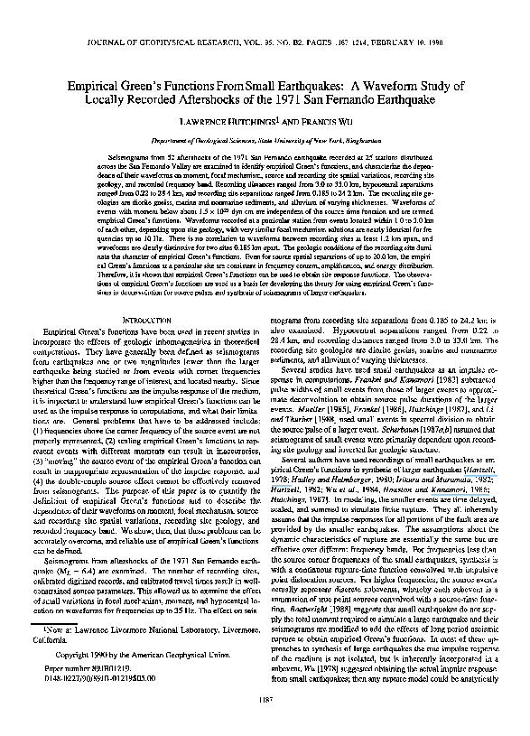 (PDF) Empirical Green's functions from small earthquakes: A waveform study of locally recorded ...