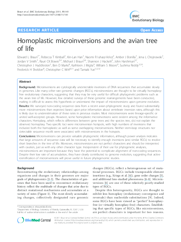(PDF) Homoplastic microinversions and the avian tree of life
