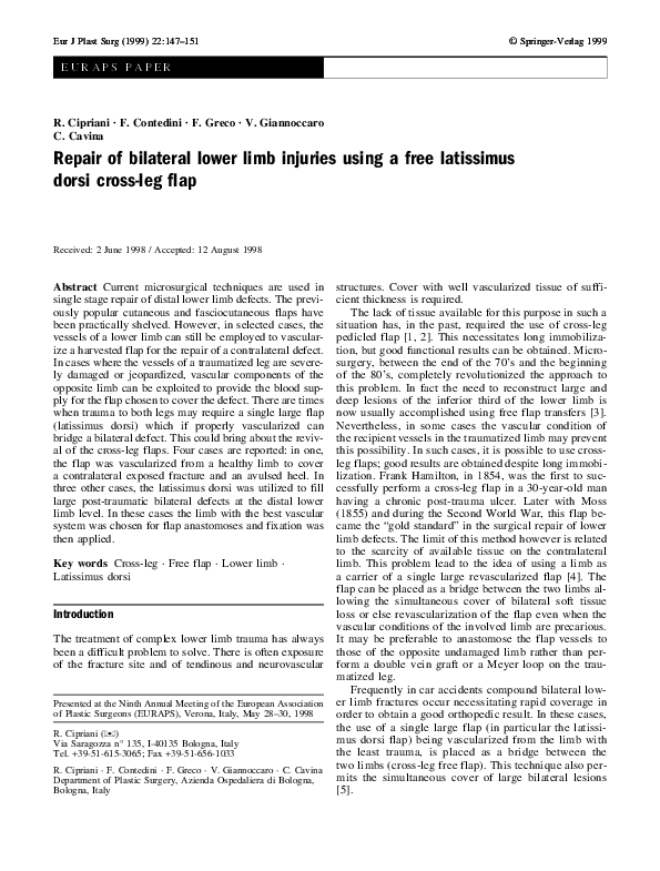 (PDF) Repair of bilateral lower limb injuries using a free latissimus ...