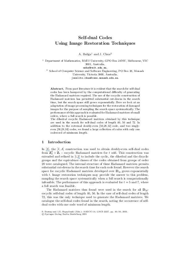 (PDF) Self-dual Codes Using Image Restoration Techniques