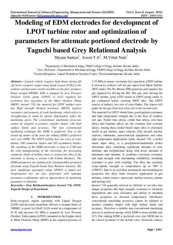 (PDF) Modeling of EDM electrodes for development of LPOT turbine rotor and optimization of ...