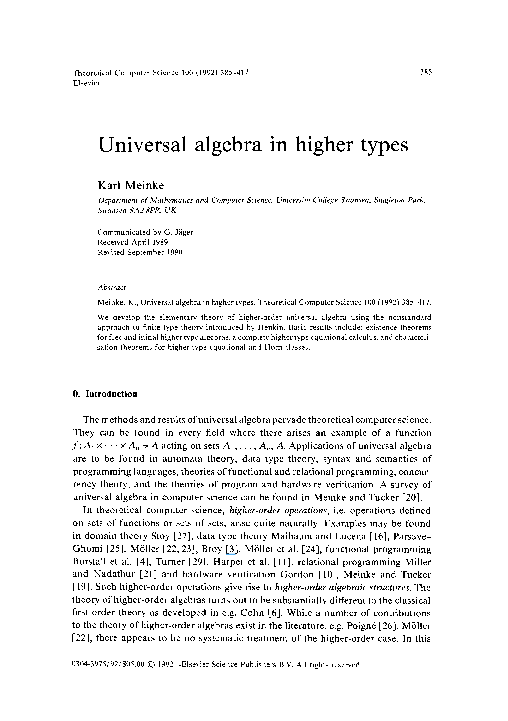 (PDF) Universal Algebra in Higher Types