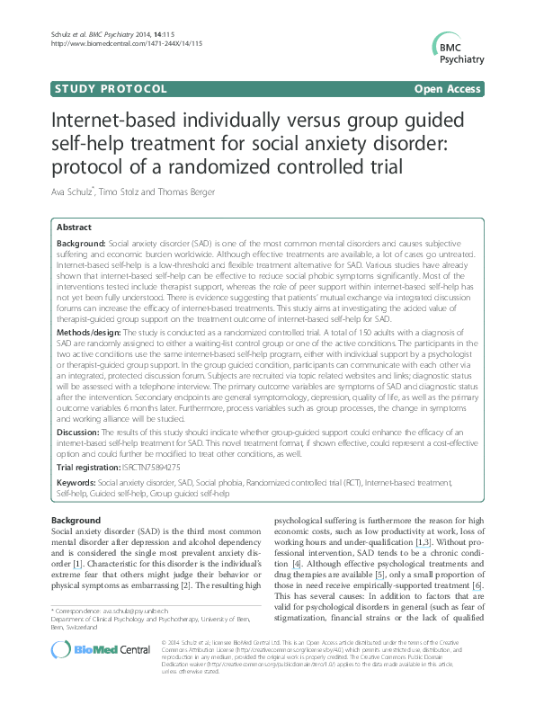 Pdf Internet Based Individually Versus Group Guided Self Help