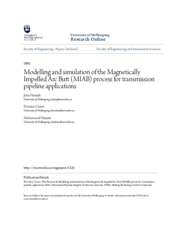 (PDF) Modelling and simulation of the Magnetically Impelled Arc Butt ...