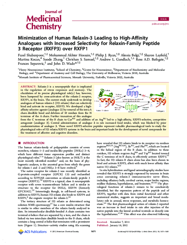 (PDF) Minimization of Human Relaxin-3 Leading to High-Affinity ...
