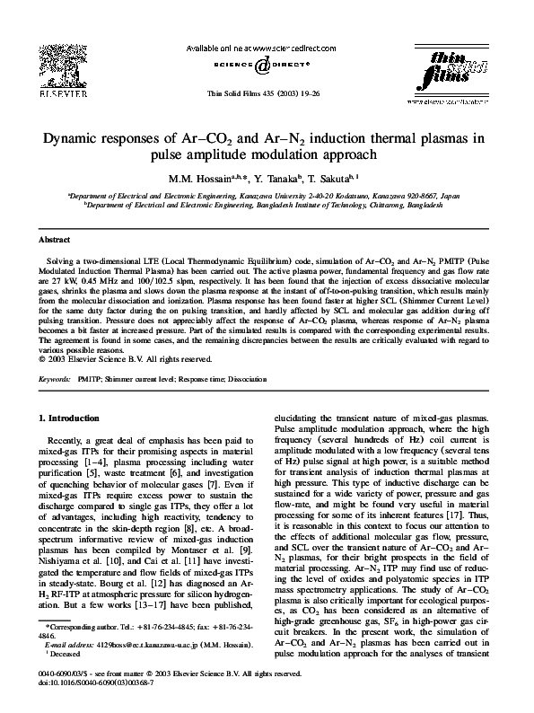 (PDF) Dynamic responses of Ar CO2 and Ar N2 induction thermal plasmas ...