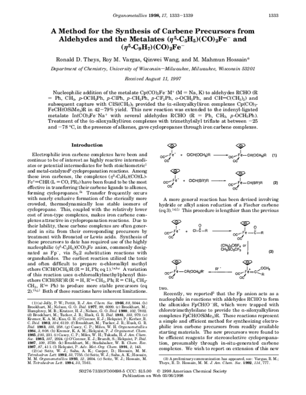 (PDF) A Method for the Synthesis of Carbene Precursors from Aldehydes ...